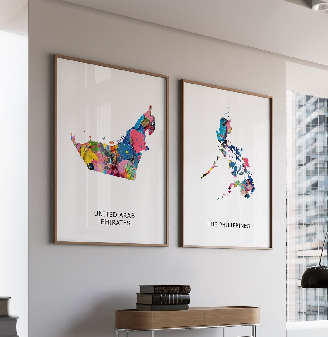 Set of 2 Paint & Texture Effect Maps - Choose Any Two Countries, Custom ...