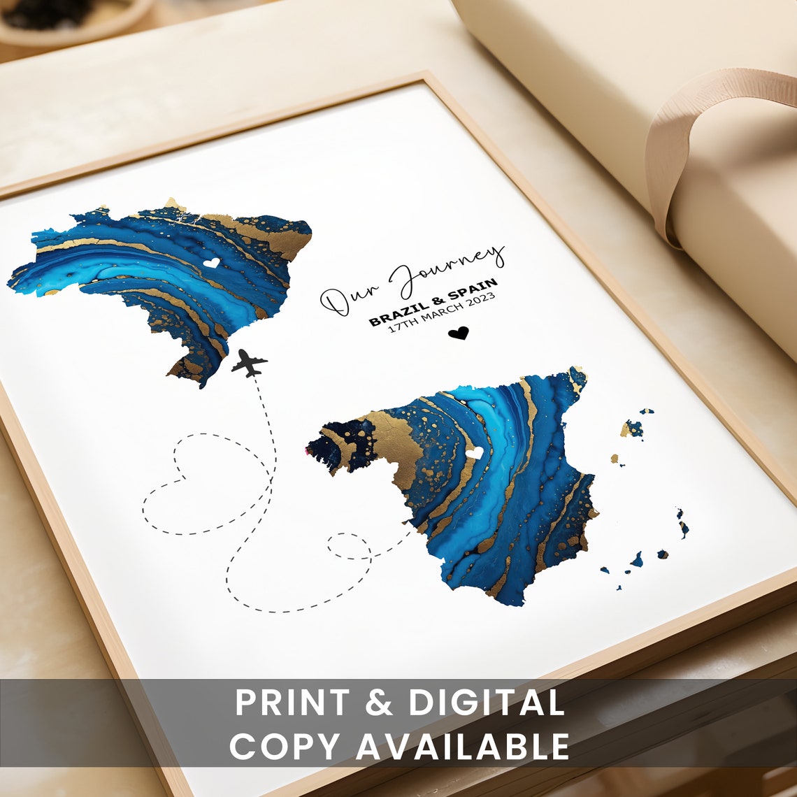 Custom Map Print Select Two Countries Personalised Map Art Perfect ...