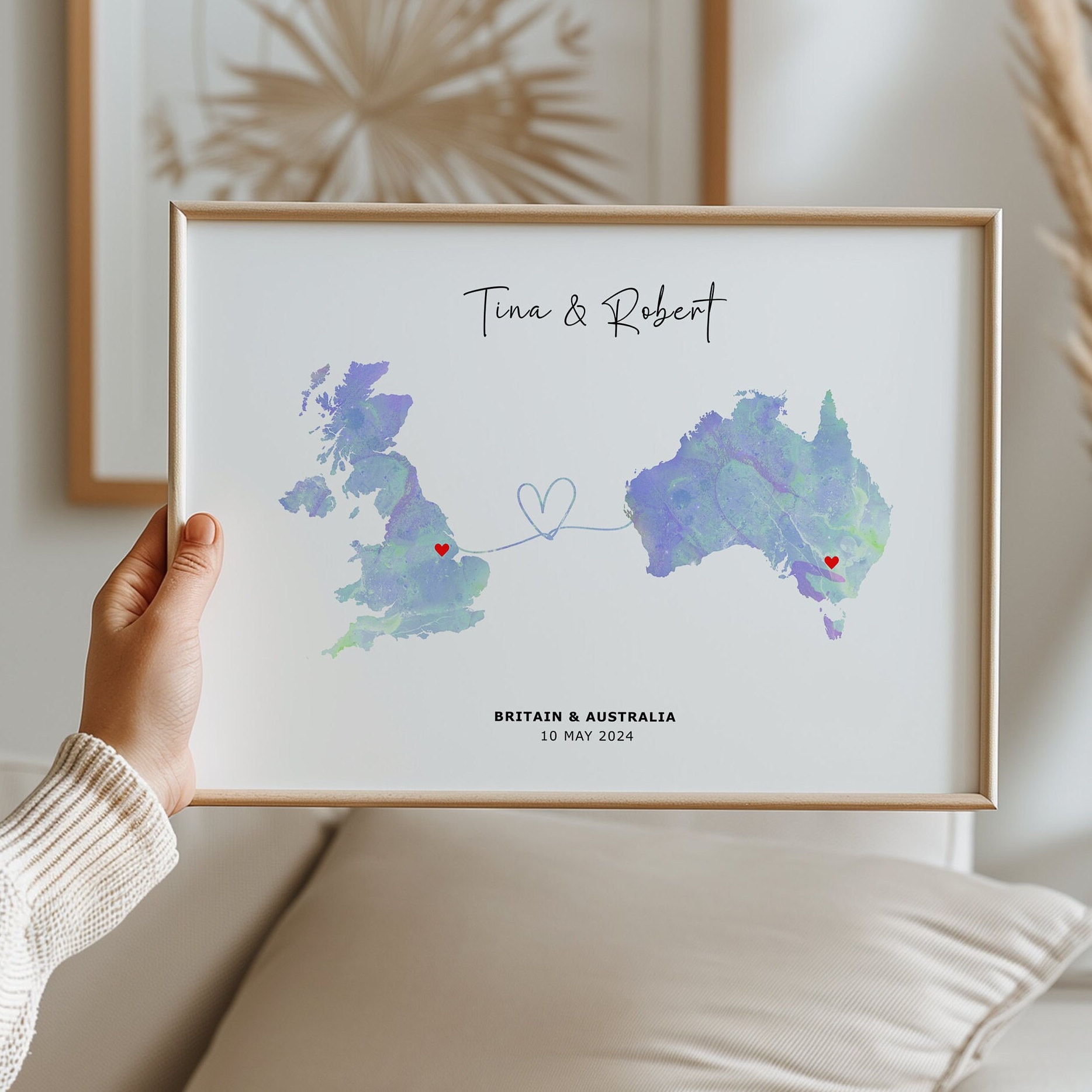 Custom Map Wall Art Any Two Countries, Custom Map Decor, Country to ...