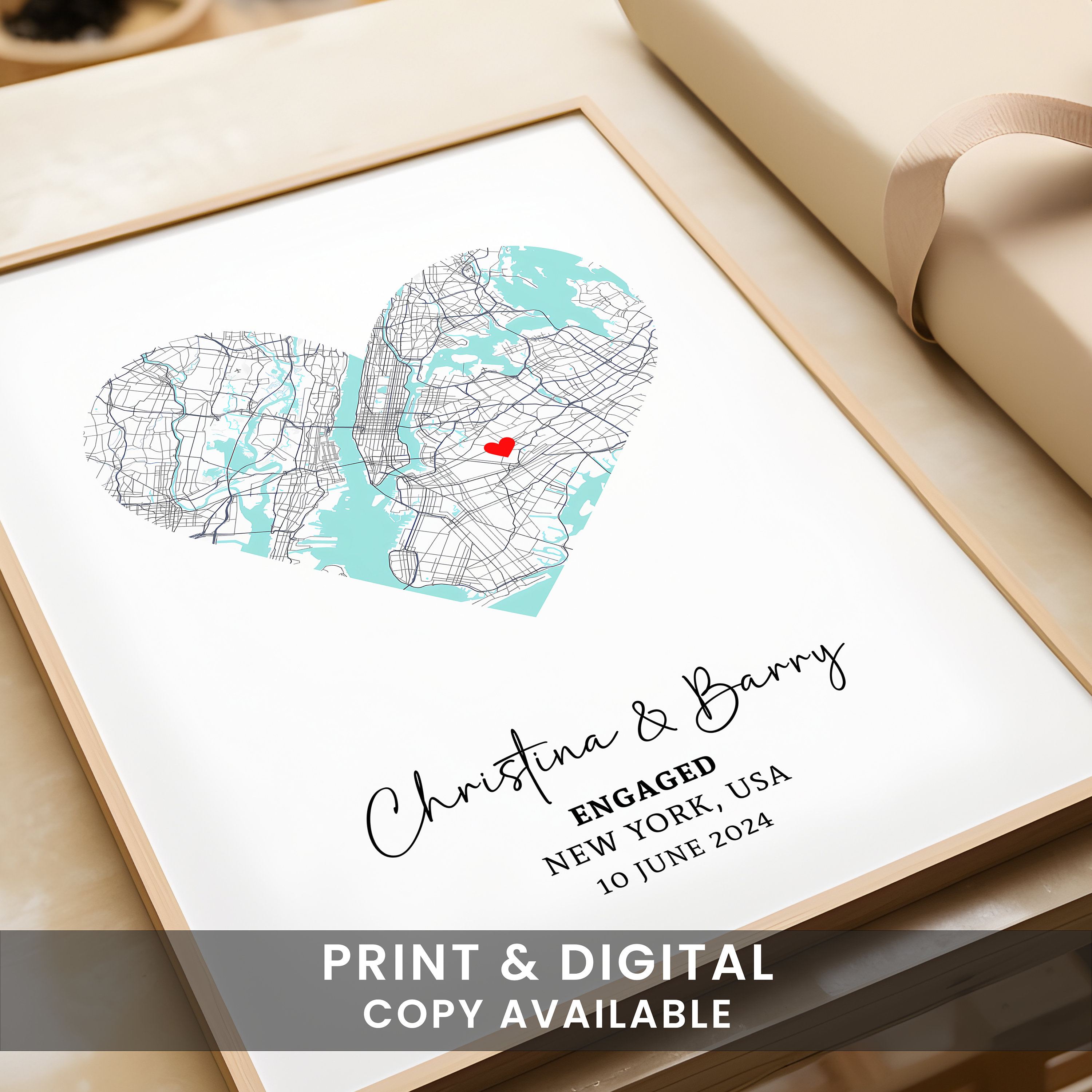 Personalised Engagement Gift, Engagement Location Map, Gift for Engaged ...