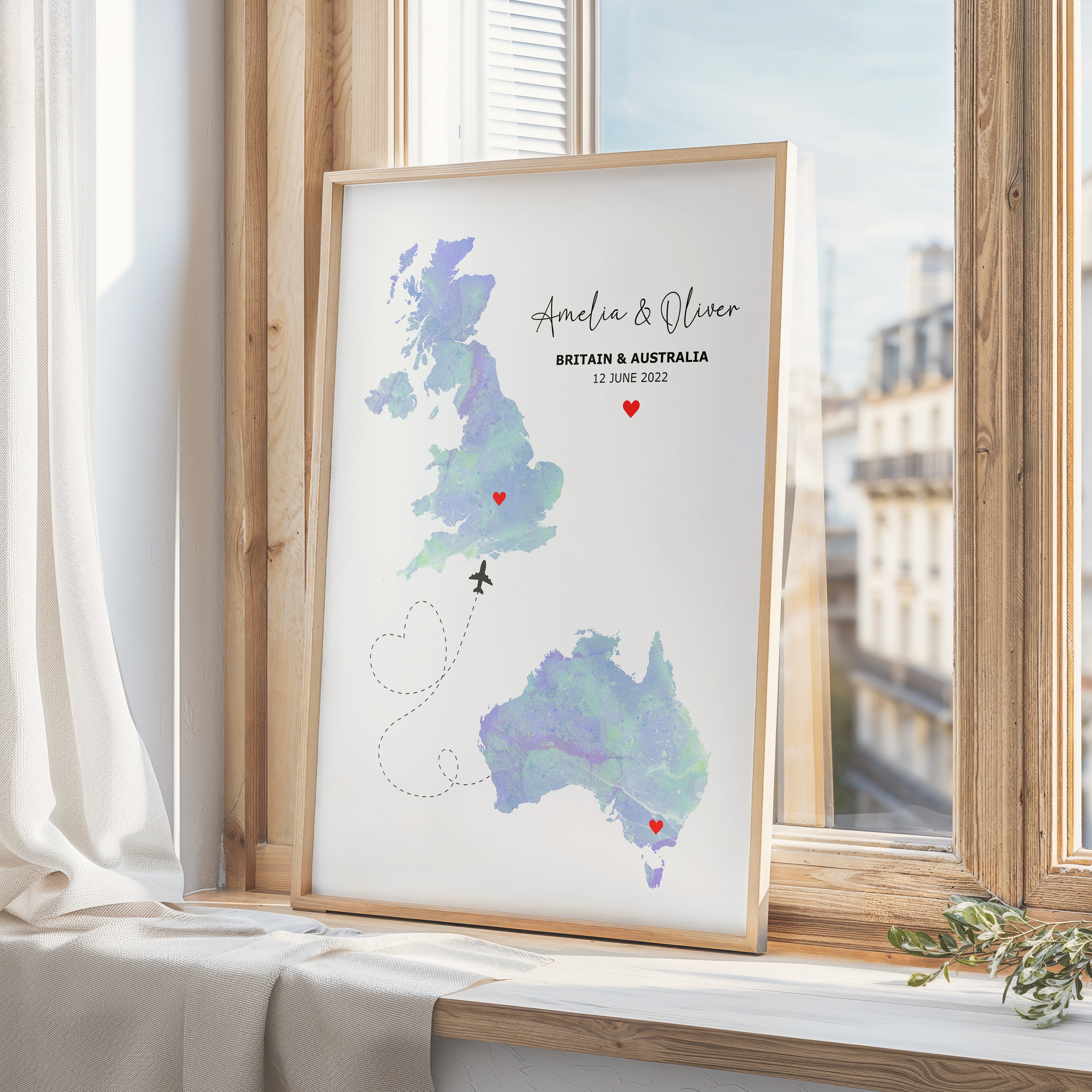 Personalised Map Print Select Two Countries Customisable Map Art ...