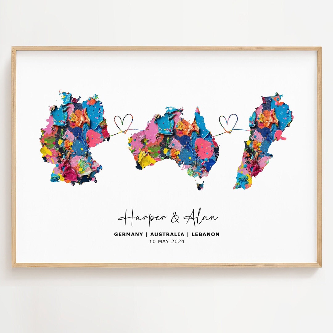 Personalised Map Wall Decor, Any Two Countries, Custom Map Print ...