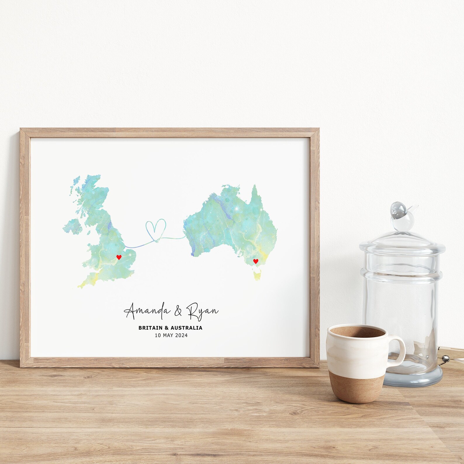 Personalised Watercolour Map Print, Any Country, Custom Map Wall Art ...