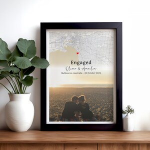 Engagement Image & Map Print, Engagement Print, Gift for Engaged Couple ...