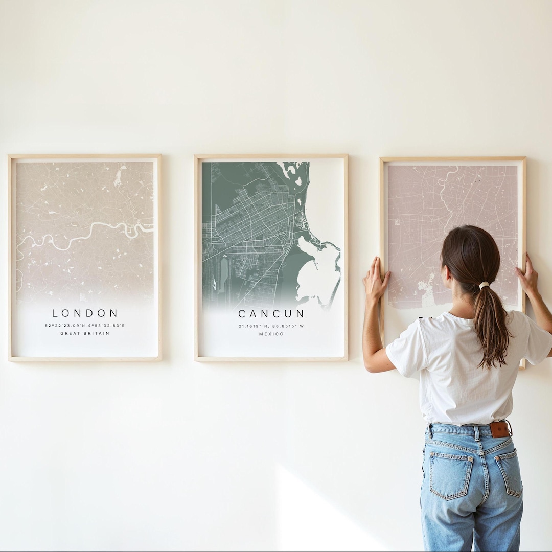 Set of 3 Custom Maps, Any Location, Personalized Wall Map, Personalised ...