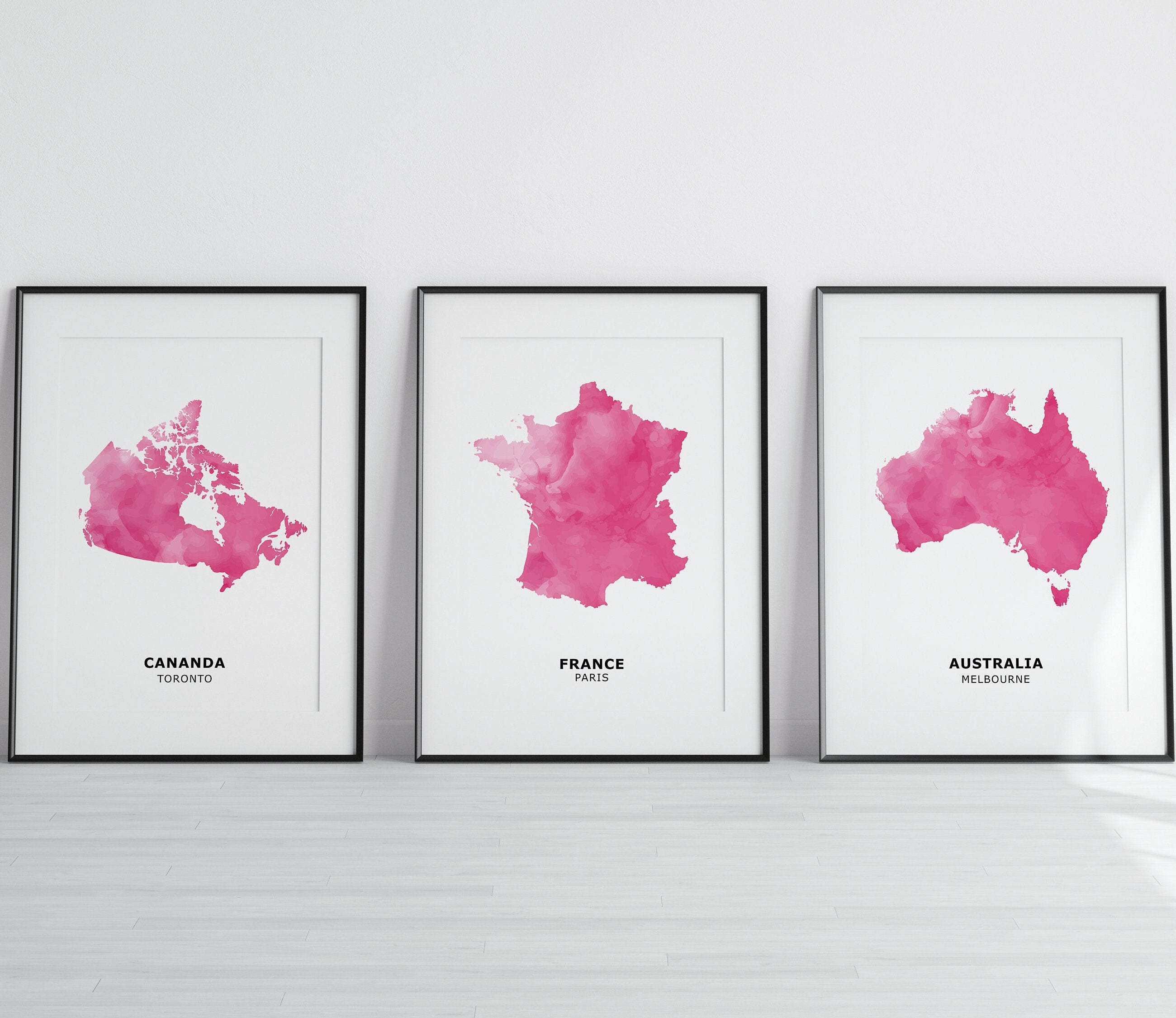 Set of 3 Personalized Map Prints Any Three Countries, Custom Map Art ...