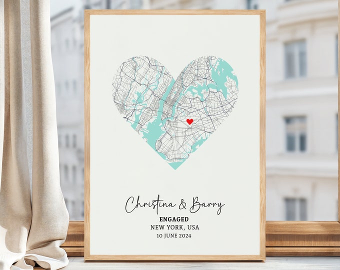 Personalised Engagement Gift, Engagement Location Map, Gift for Engaged ...