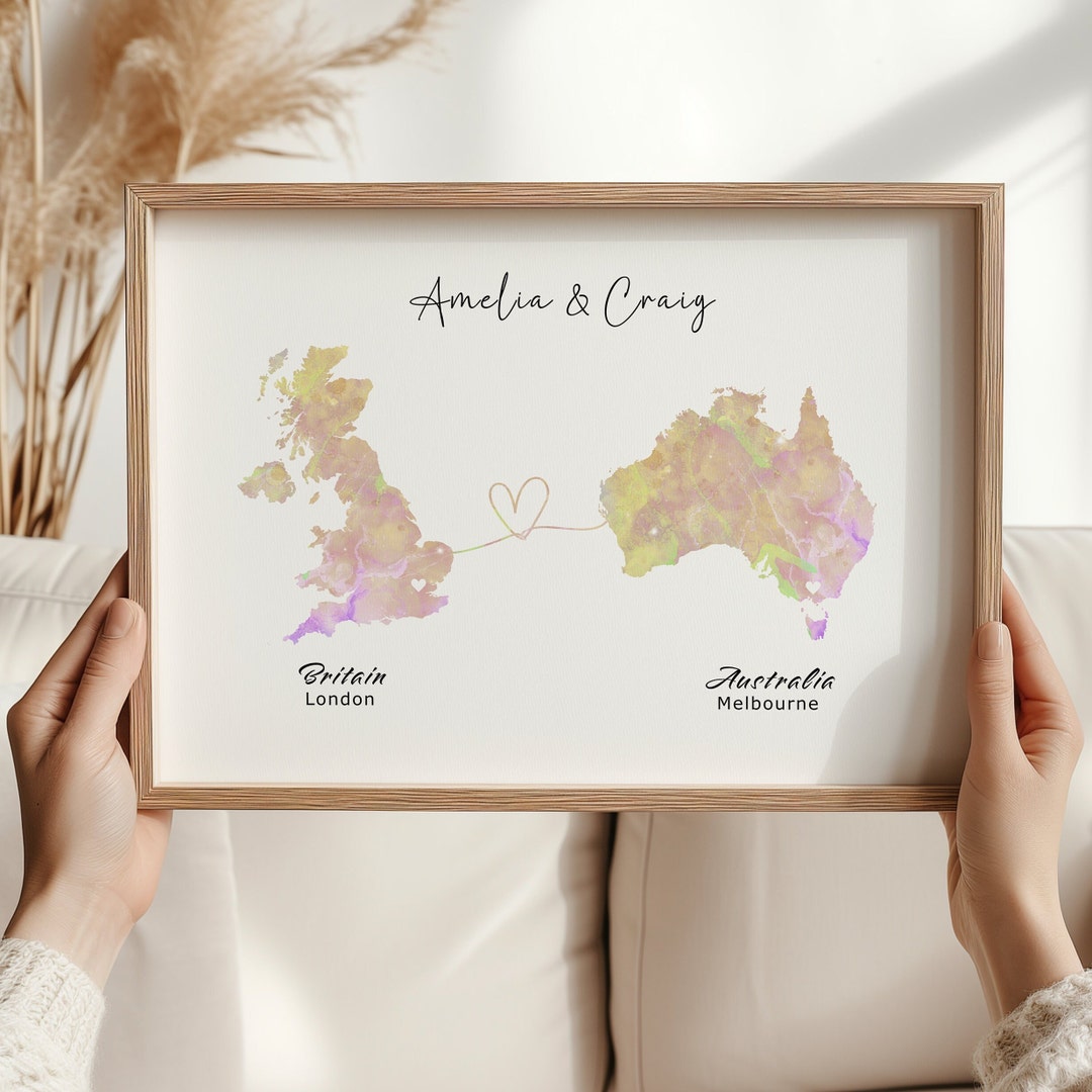 Custom Map Wall Art - Any Two Countries, Custom Map Decor, Country to ...