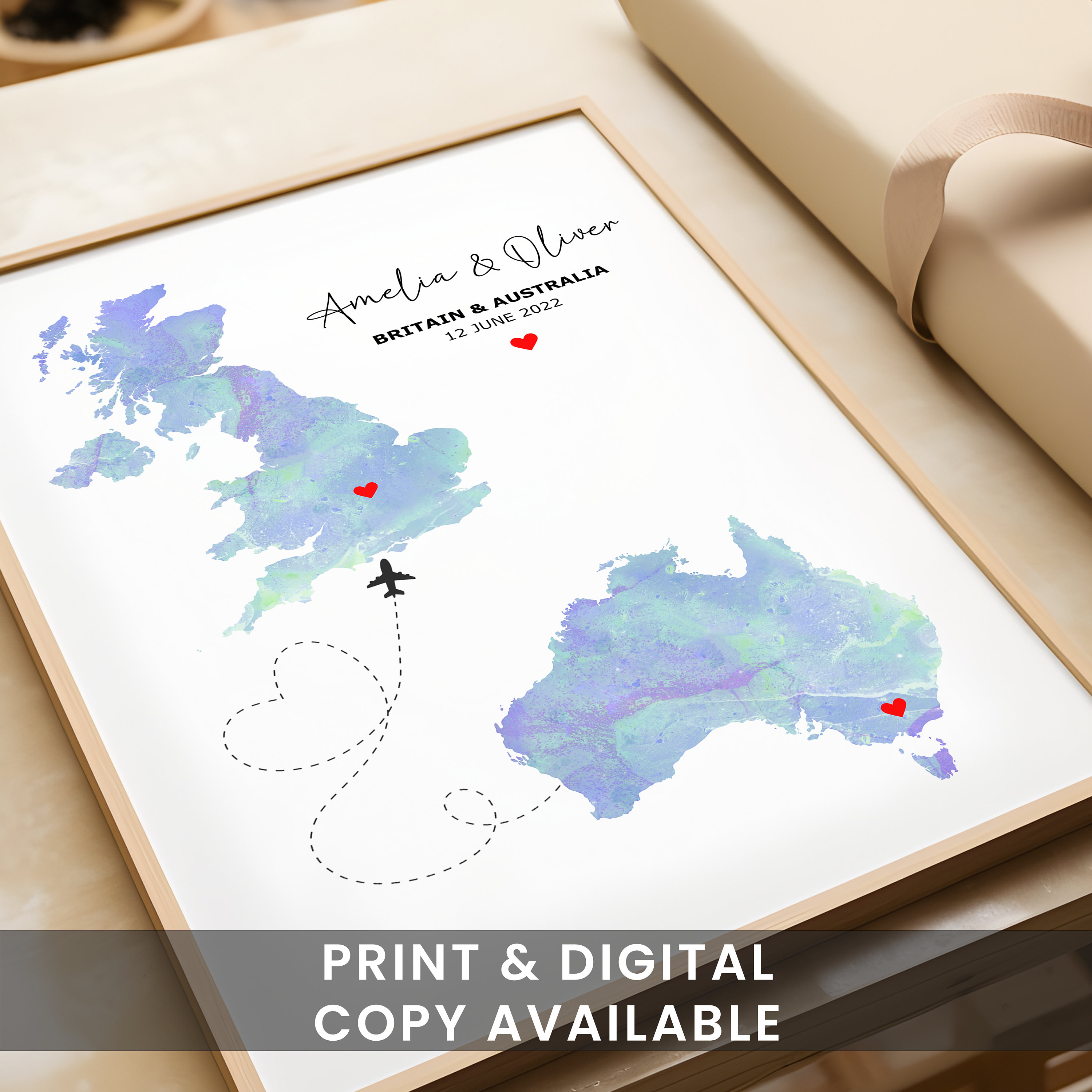 Personalised Map Print Select Two Countries Customisable Map Art ...