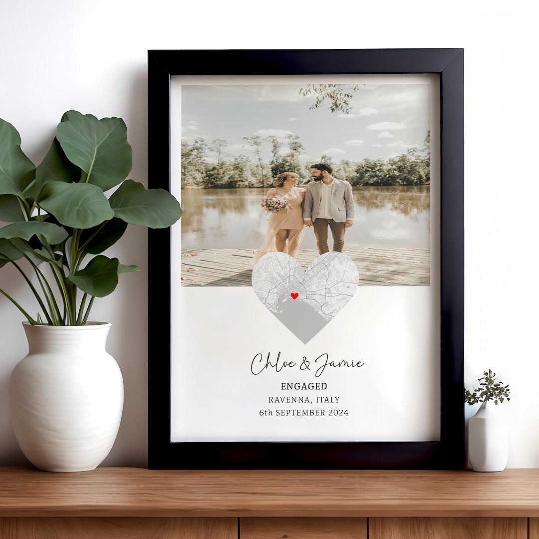 Engagement Photo Gift Print, Personalised Engagement Map, Gift for ...