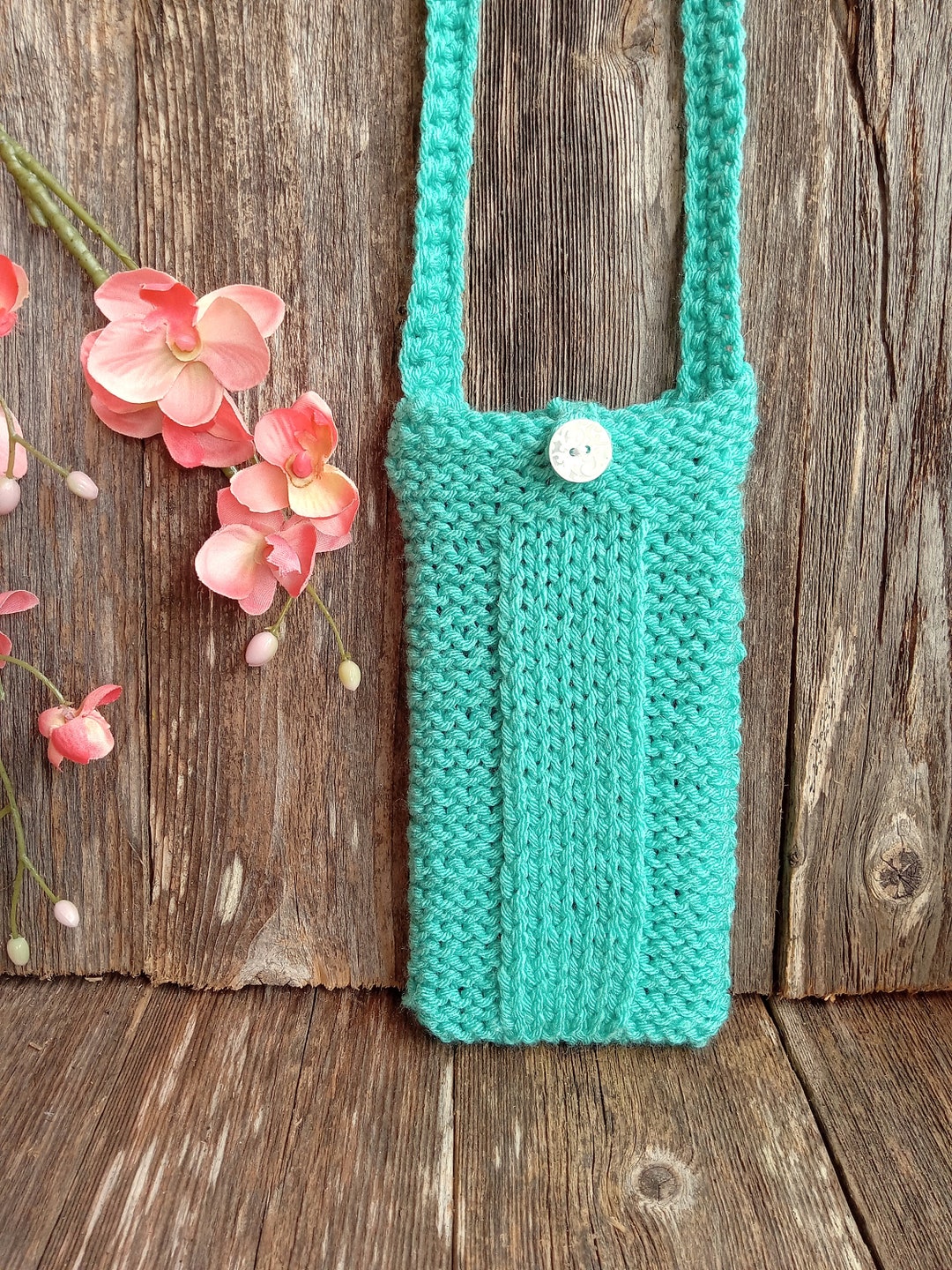 Knit Phone Crossbody Case Aqua Teal Blue - Etsy