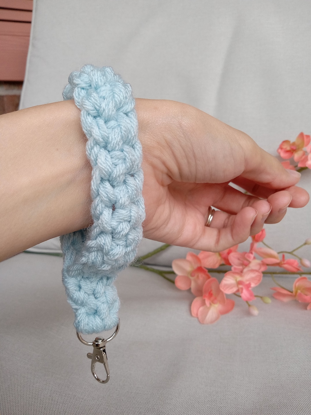 Chunky Crochet Wristlet Keychain, Keyfob, Light Blue - Etsy