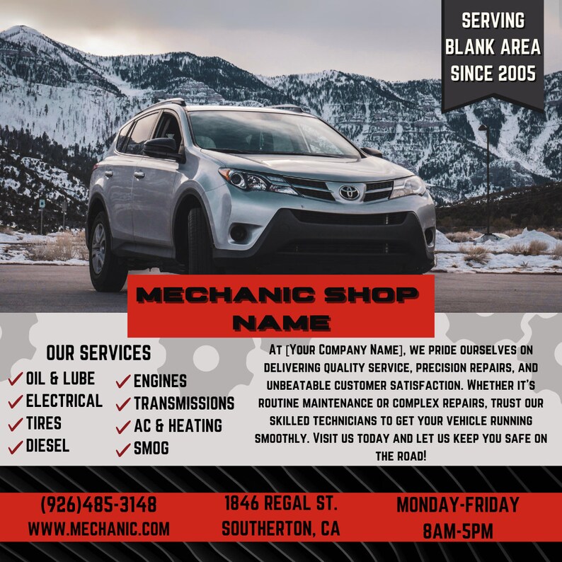 Digital Template: 10 Professional Auto Repair Shop Social Media And/or ...