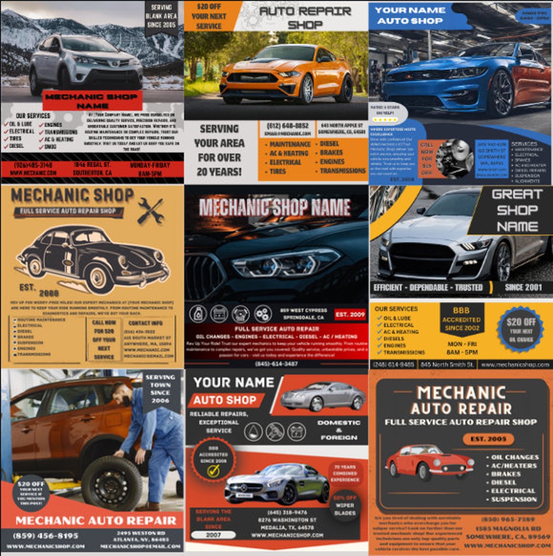 Digital Template: 10 Professional Auto Repair Shop Social Media And/or ...