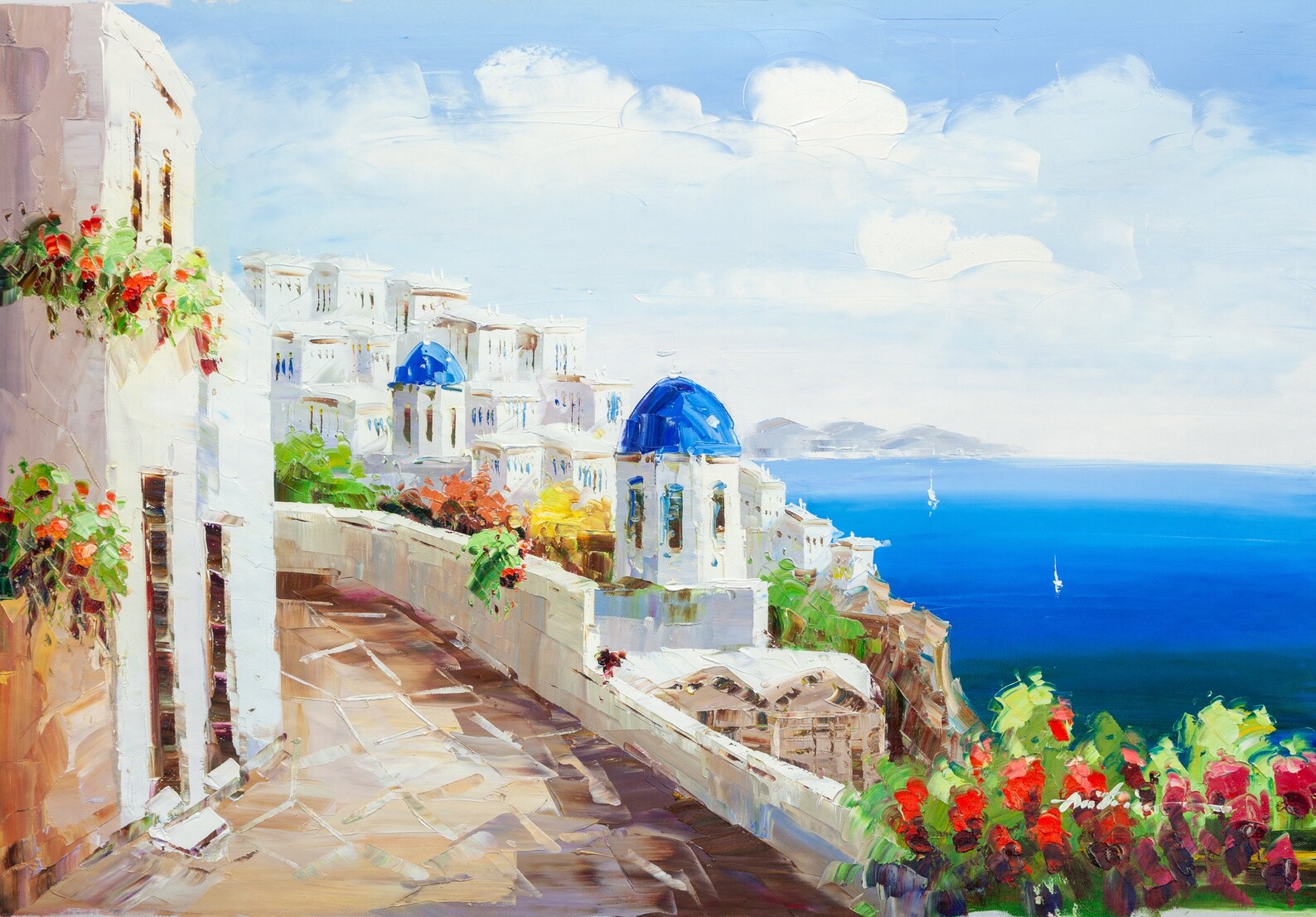 Santorini Villas Oil Painting on 24x36 Flat or Stretched Canvas ...