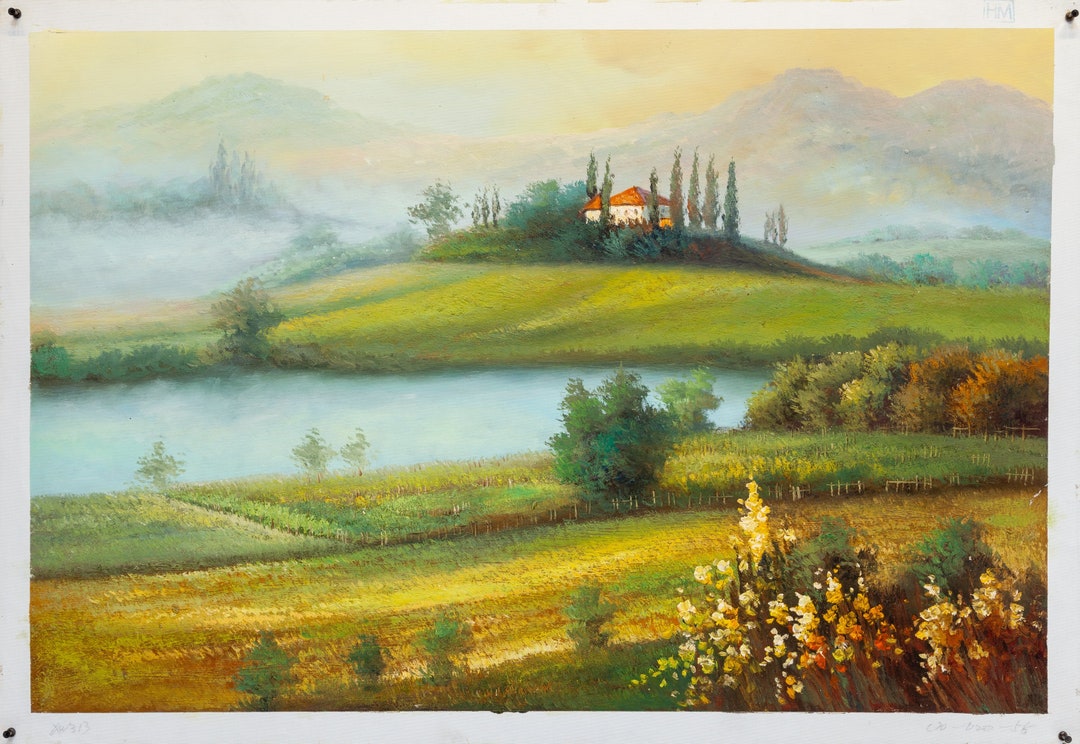 Tuscan Villa on the Hills Oil Painting on 24x36 Flat Canvas Gallery ...