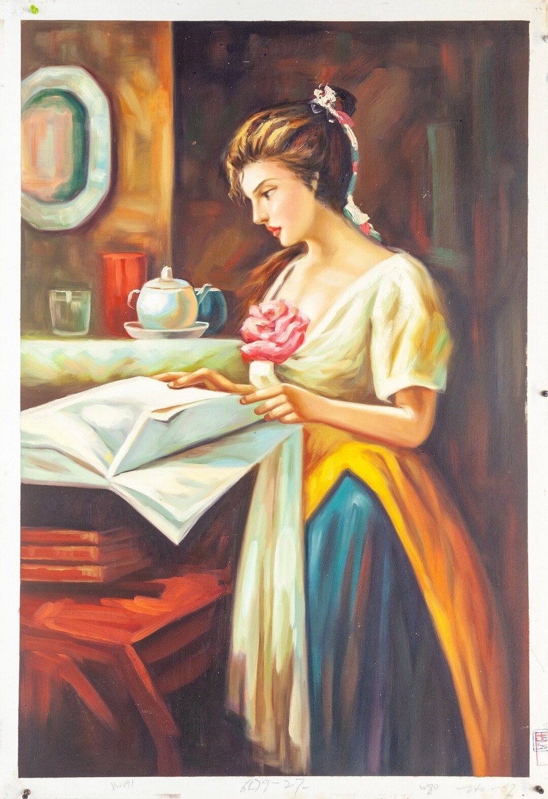 Maiden Reading Reproduction Oil Painting on 24x36 Flat Canvas Gallery ...