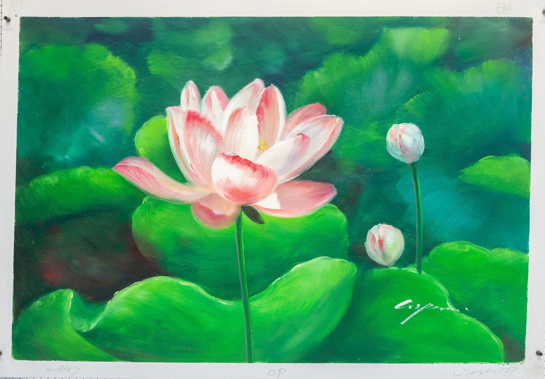 Pink Lotus Still Life Oil Painting on 24x36 Flat Canvas Gallery ...