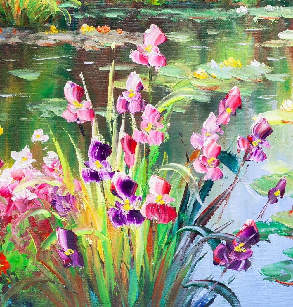 Monet Inspired Water Lily Pond Oil Painting on 24x36 Flat or Stretched ...
