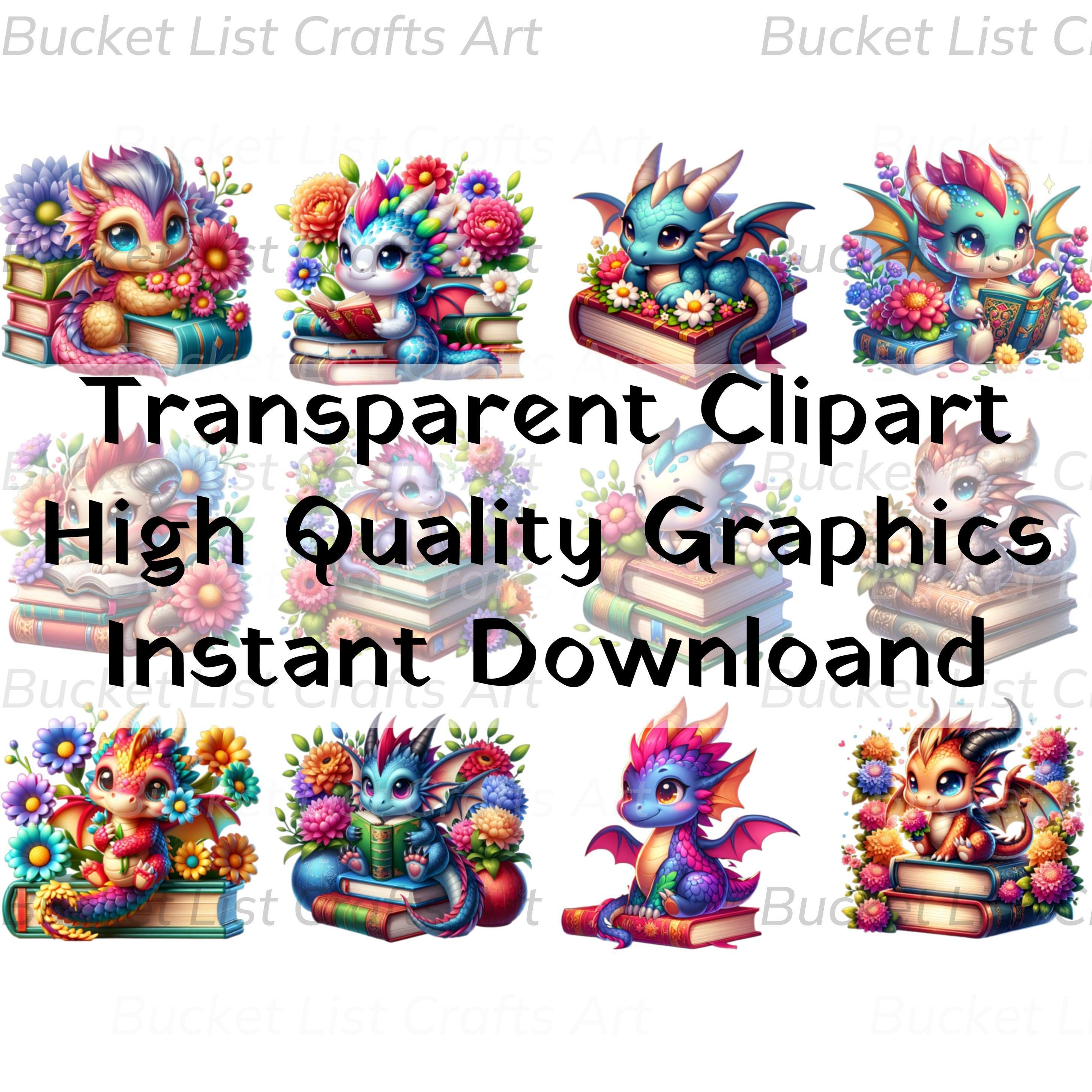 Charming Cute Dragon & Floral Clipart: Whimsical Digital Clipart Set ...