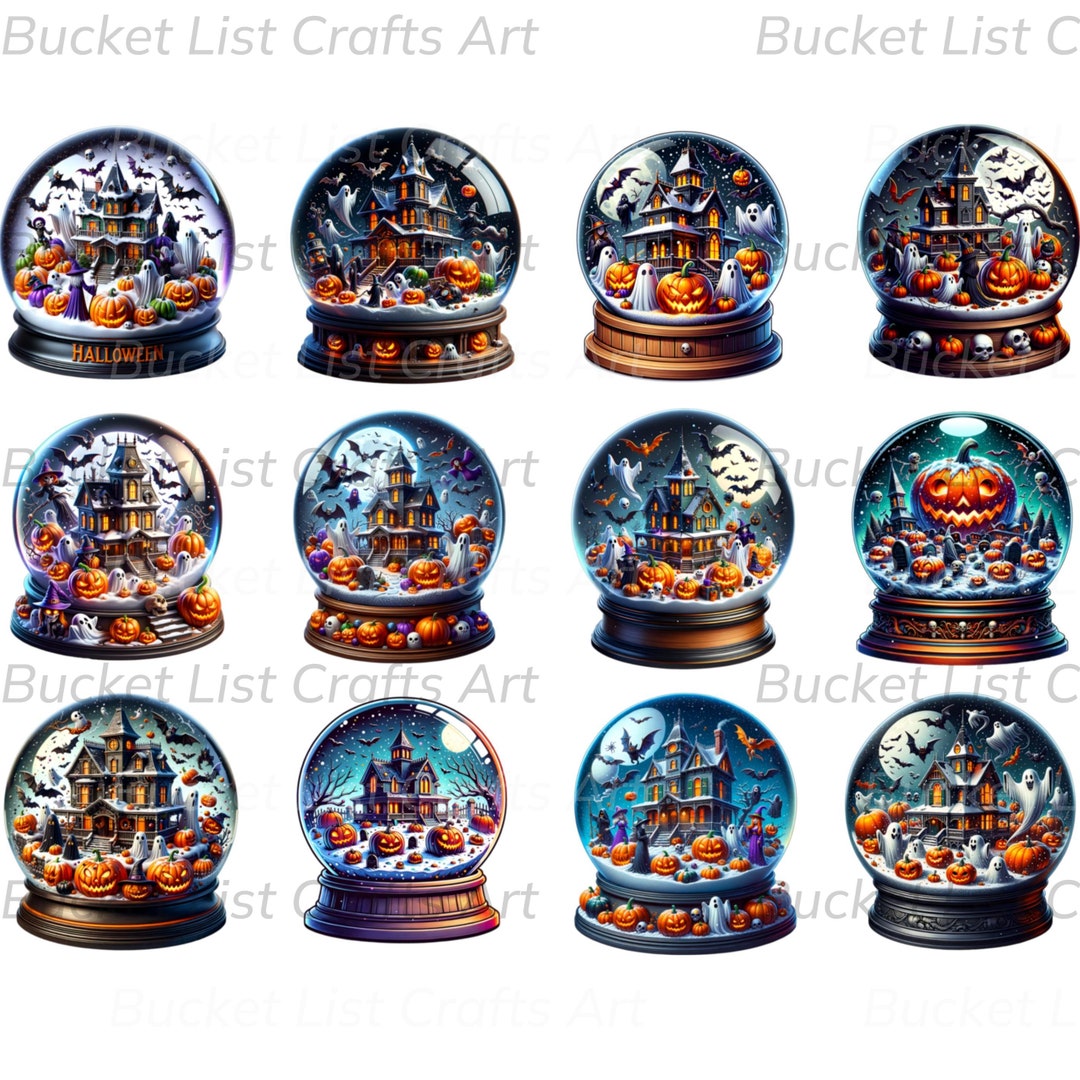 Instant Download Set of Halloween Snowglobe Globe Clipart Spooky Bat ...