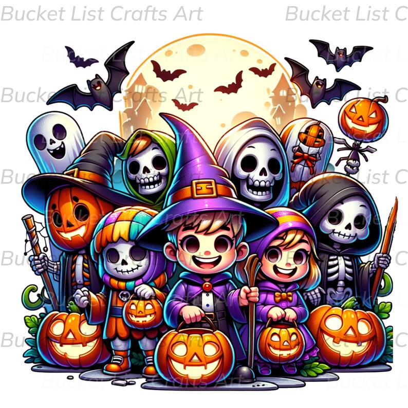 Set Cute Spooky Kids Halloween Clipart Instant Download Witch, Ghost ...