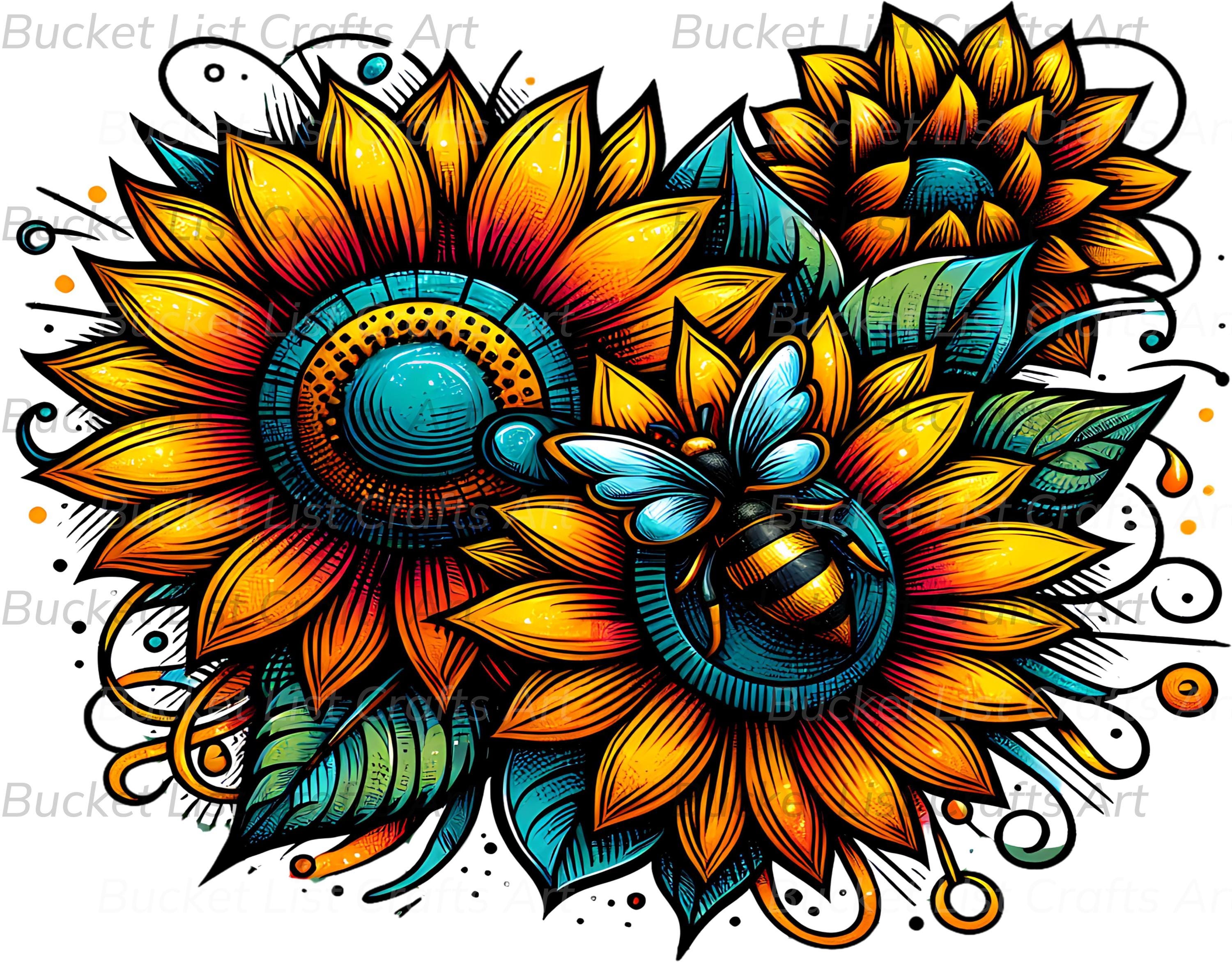 Boho Sunflowers and Bees Clipart Set Enhance Your Creations With ...