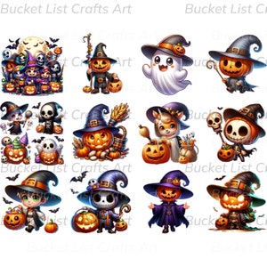 Set Cute Spooky Kids Halloween Clipart Instant Download Witch, Ghost ...