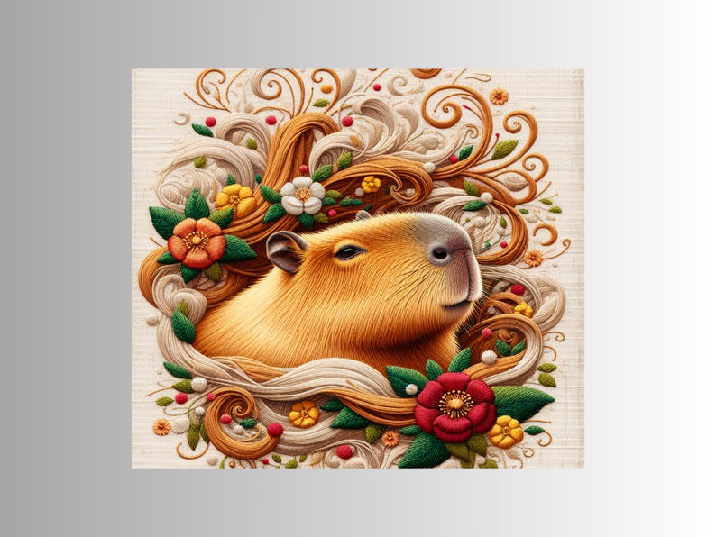 Embroidered Capybara 20 Oz Skinny Tumbler Sublimation Design Digital ...