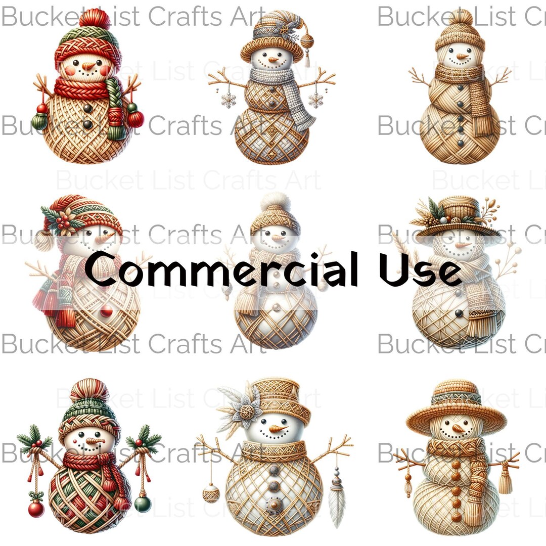 Whimsical Woven Snowman Clipart - Cozy Handmade-look Holiday Décor for ...