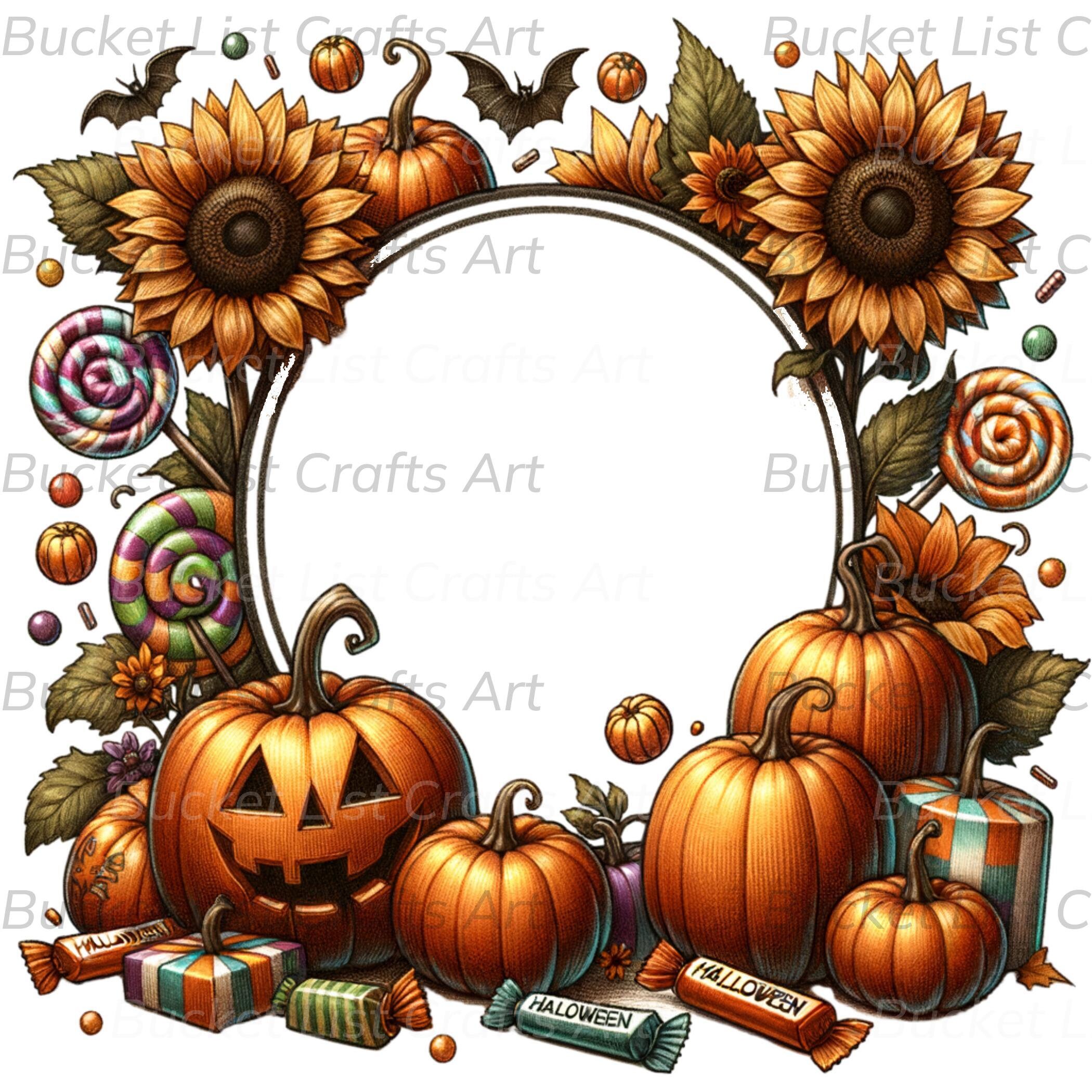 Halloween Family Fun Pumpkin Sunflower Frames Clipart With Candy ...