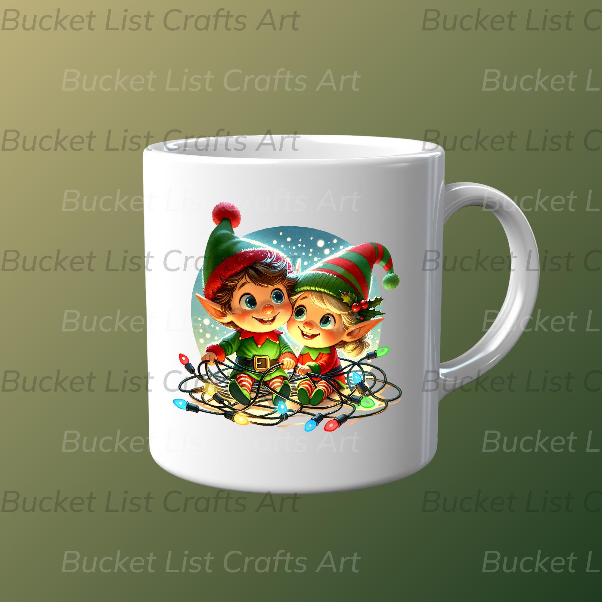 Cheerful Cartoon Elves Tangled in Colorful Lights - Festive Clipart ...