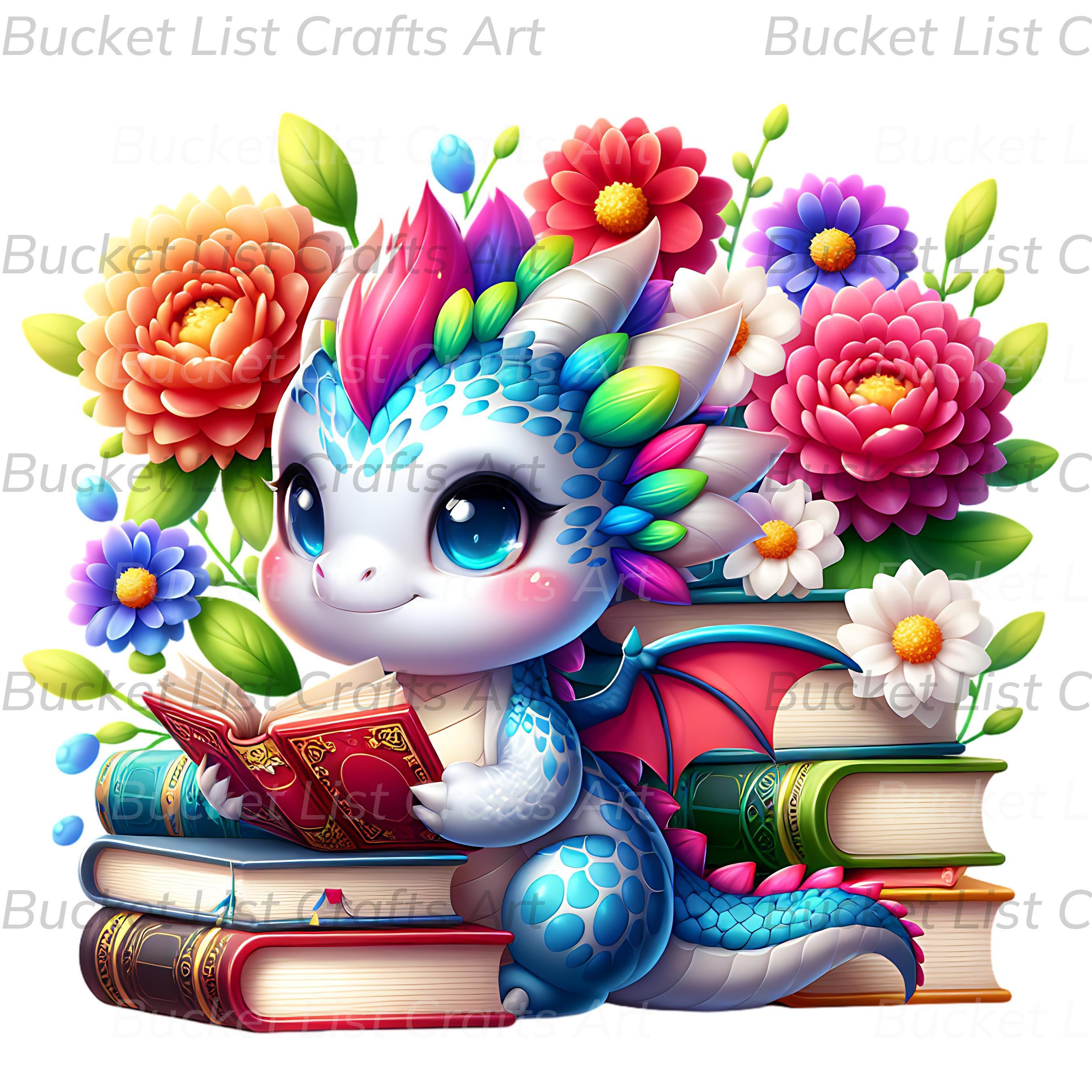 Charming Cute Dragon & Floral Clipart: Whimsical Digital Clipart Set ...