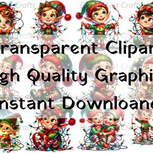 Cheerful Cartoon Elves Tangled in Colorful Lights - Festive Clipart ...