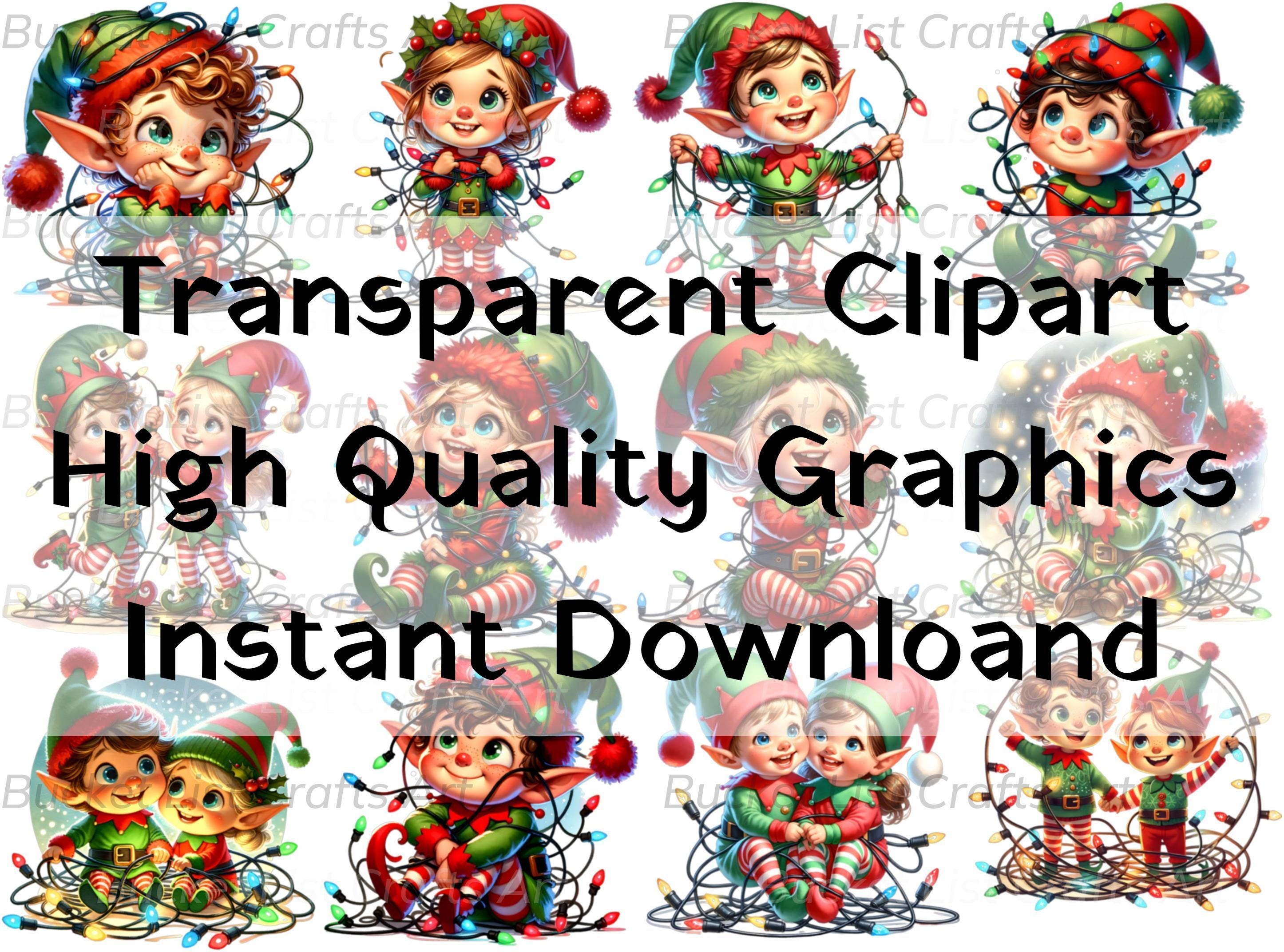 Cheerful Cartoon Elves Tangled in Colorful Lights - Festive Clipart ...