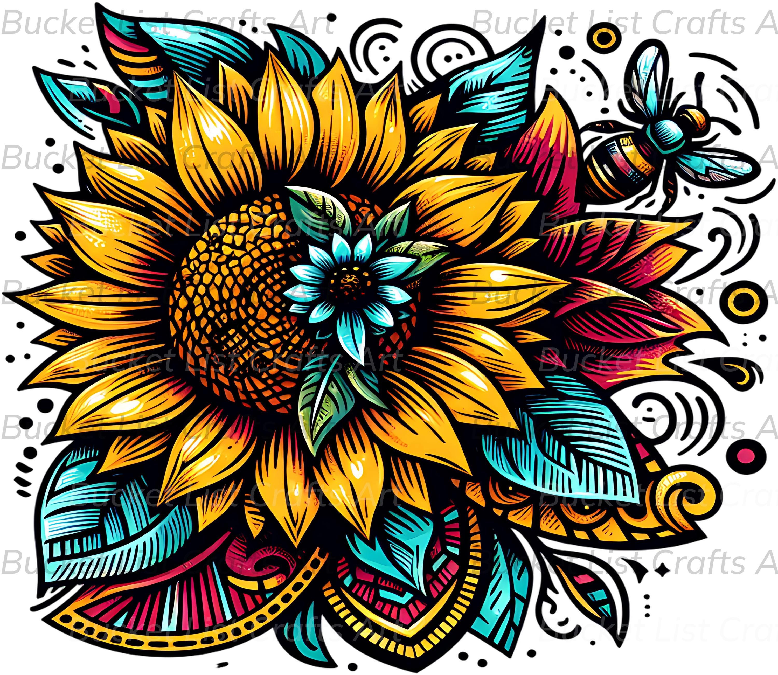 Boho Sunflowers and Bees Clipart Set Enhance Your Creations With ...