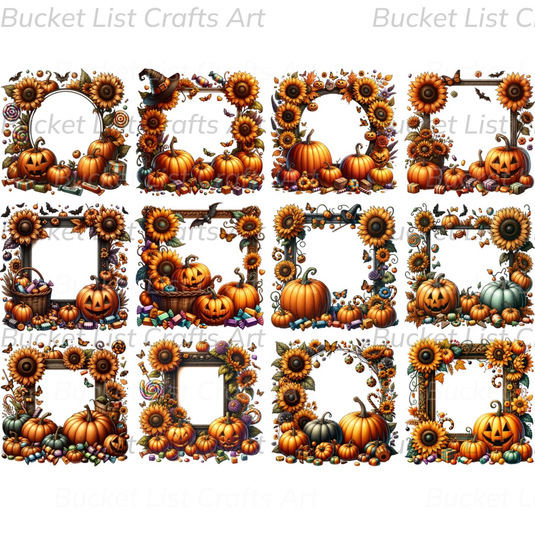 Halloween Family Fun Pumpkin Sunflower Frames Clipart With Candy ...
