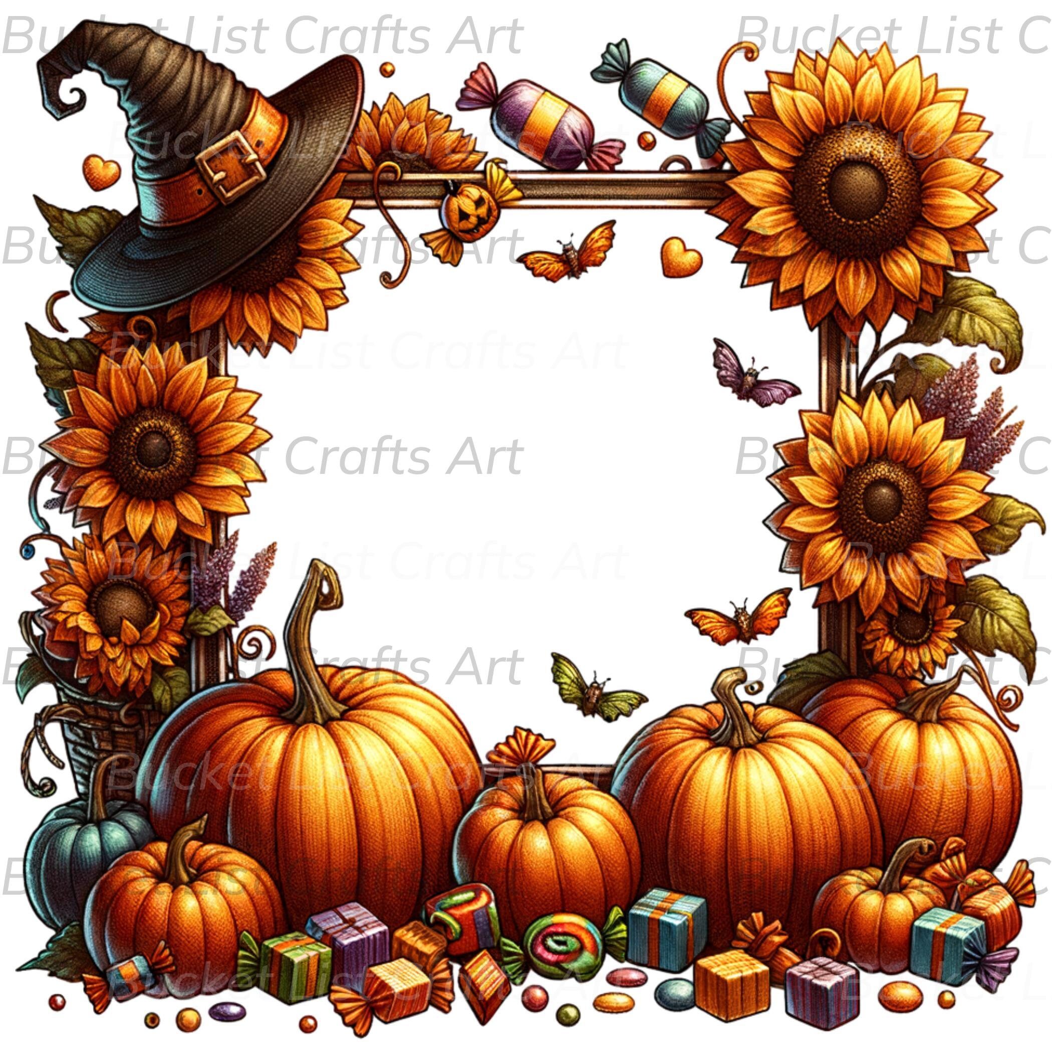 Halloween Family Fun Pumpkin Sunflower Frames Clipart With Candy ...