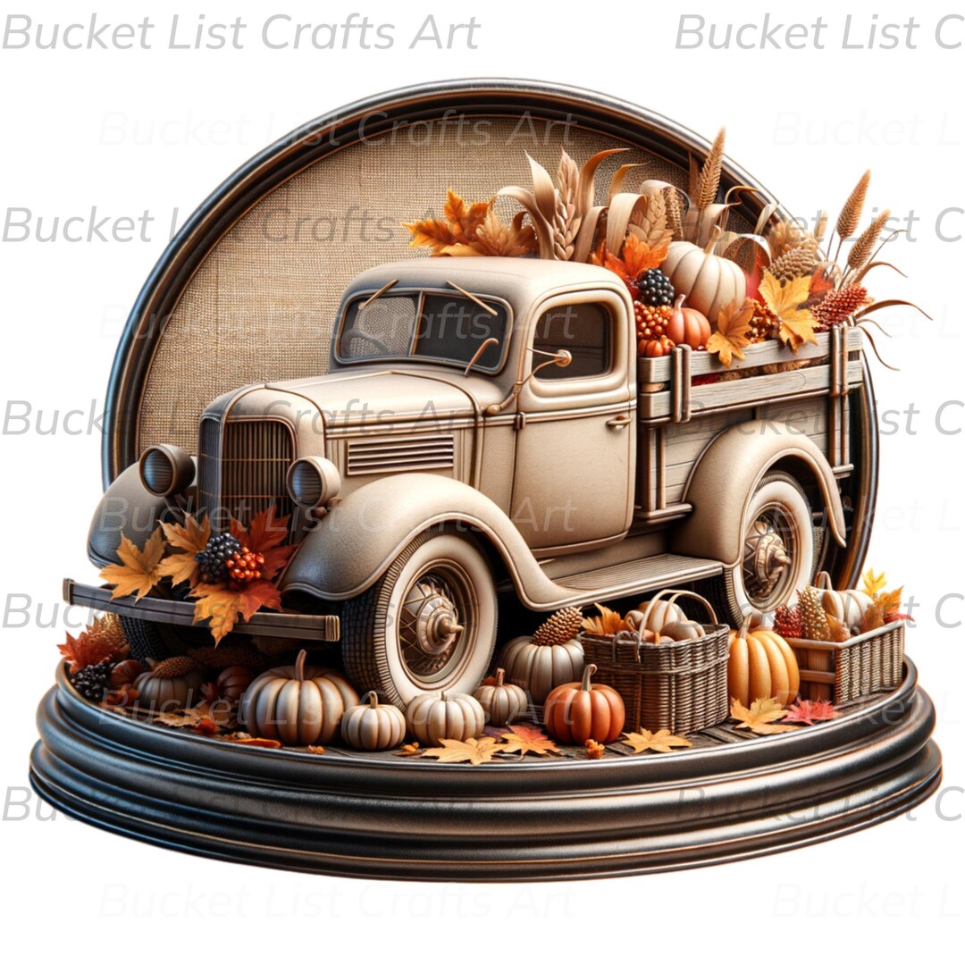 Vintage Fall Truck Clipart Instant Download Sublimation Design Autumn ...