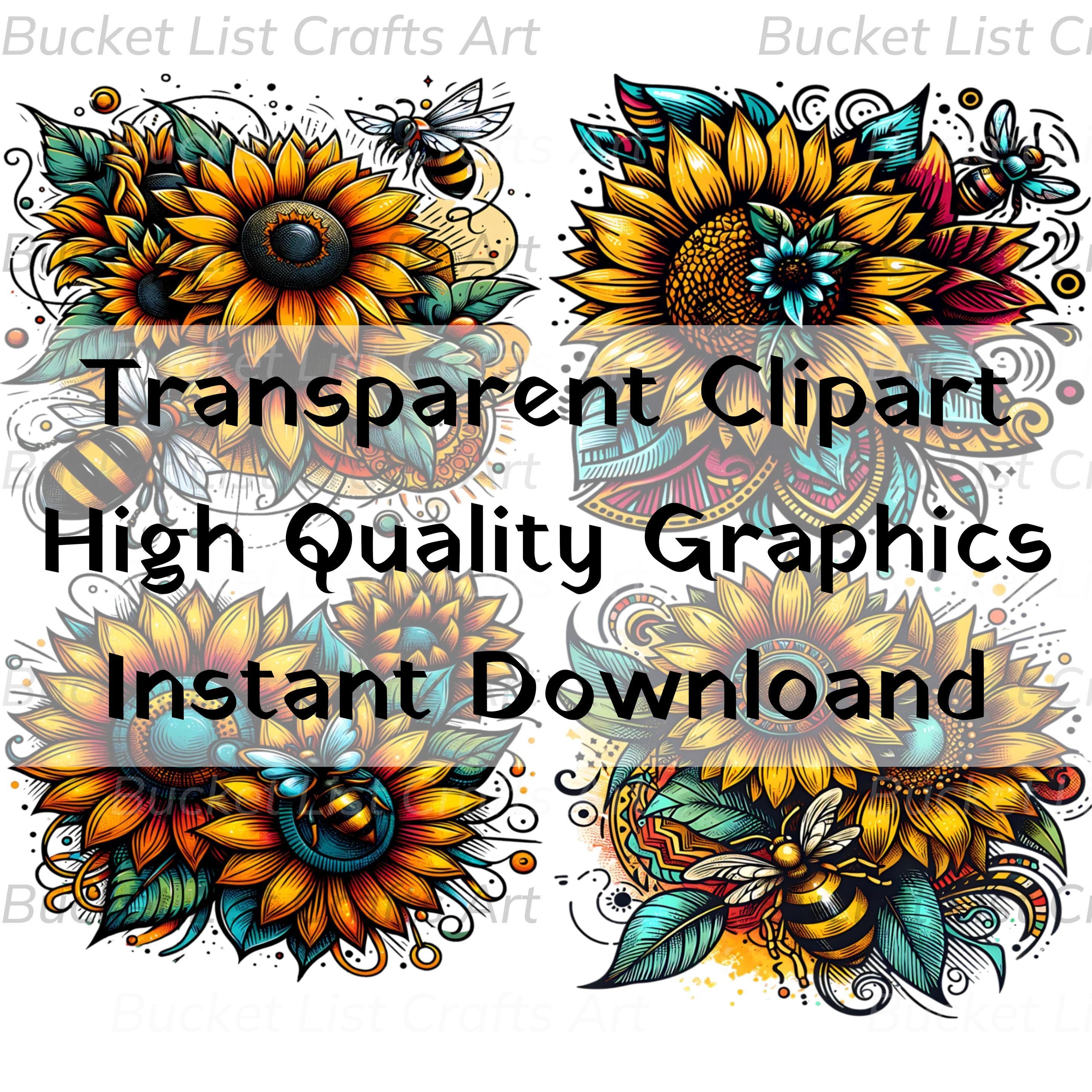 Boho Sunflowers and Bees Clipart Set Enhance Your Creations With ...