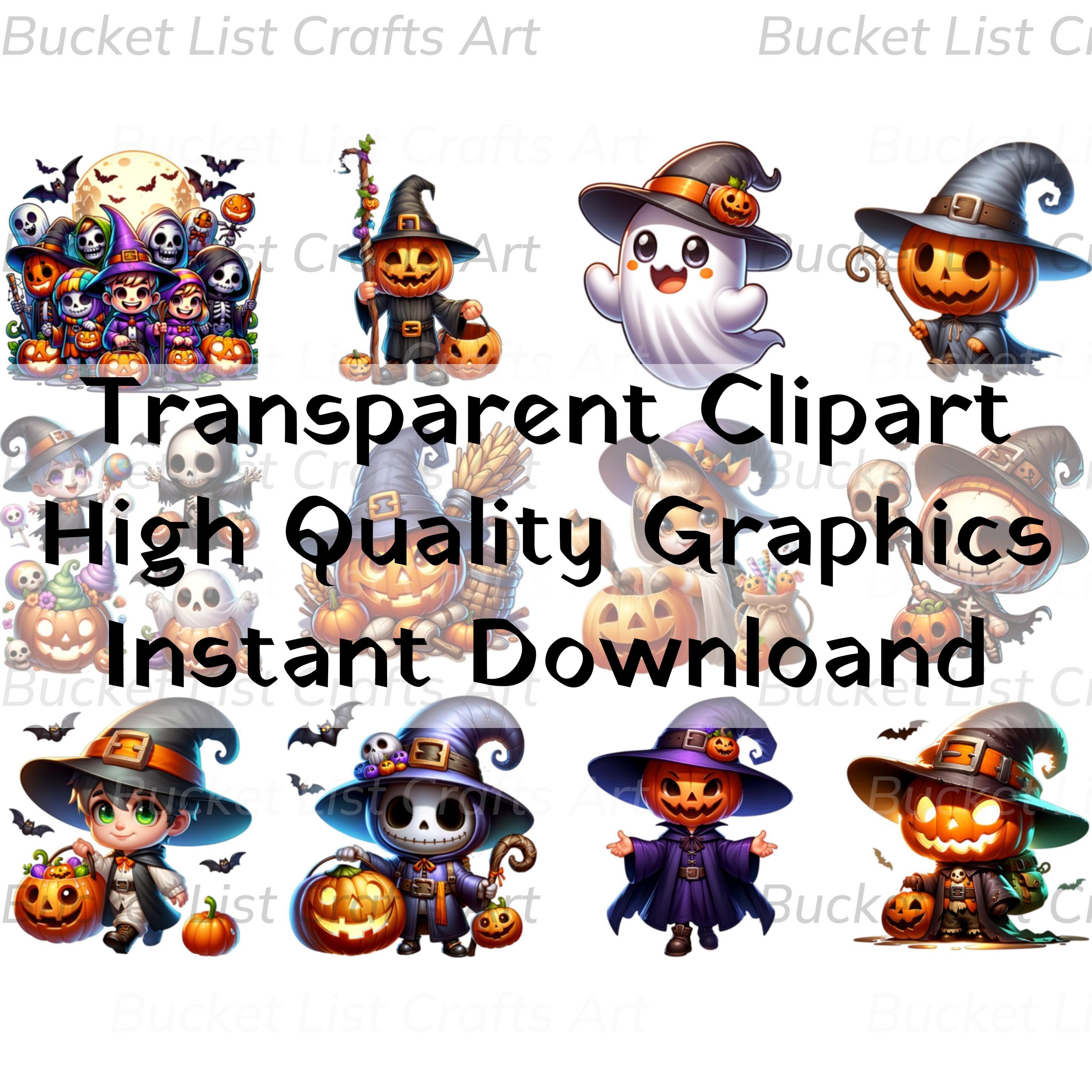 Set Cute Spooky Kids Halloween Clipart Instant Download Witch, Ghost ...