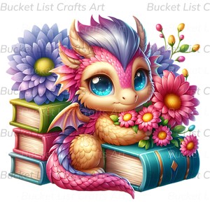 Charming Cute Dragon & Floral Clipart: Whimsical Digital Clipart Set ...