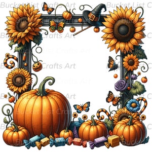 Halloween Family Fun Pumpkin Sunflower Frames Clipart With Candy ...