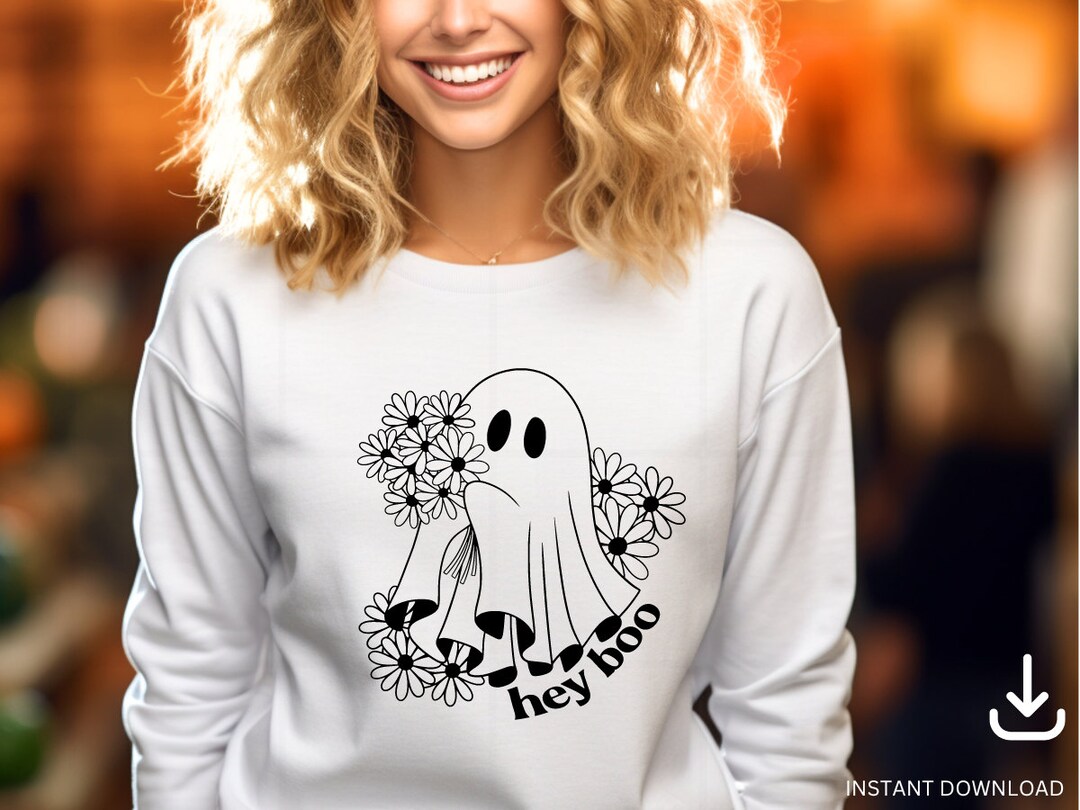Floral Ghost Svg Png, Hey Boo Svg Png, Cute Ghost Svg Png, Cute ...