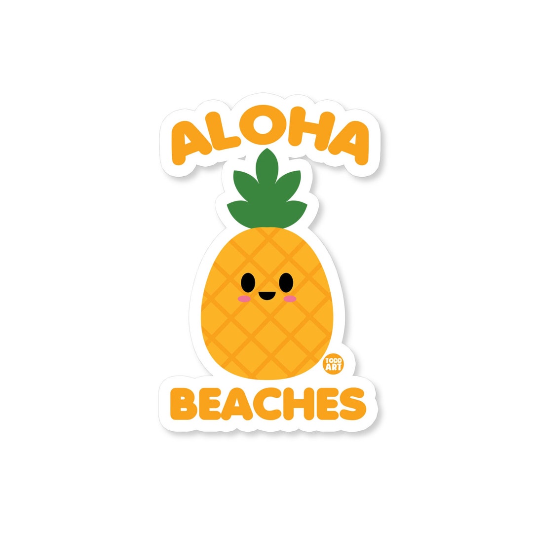 Aloha Beaches Pineapple Vinyl Sticker, Funny Pineapple Laptop Sticker ...