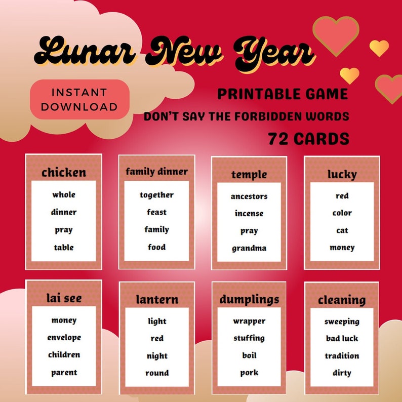 Lunar New Year Game, Word Guessing, Chinese Traditions (printable PDF ...