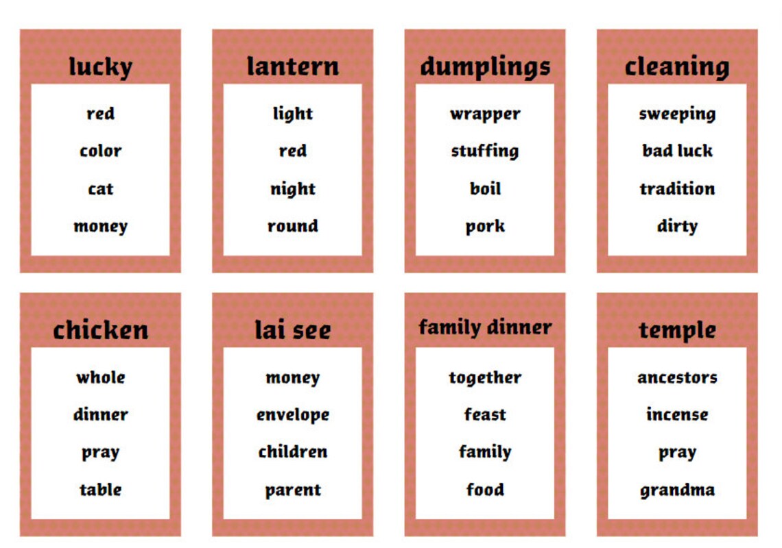 Lunar New Year Game, Word Guessing, Chinese Traditions (printable PDF ...