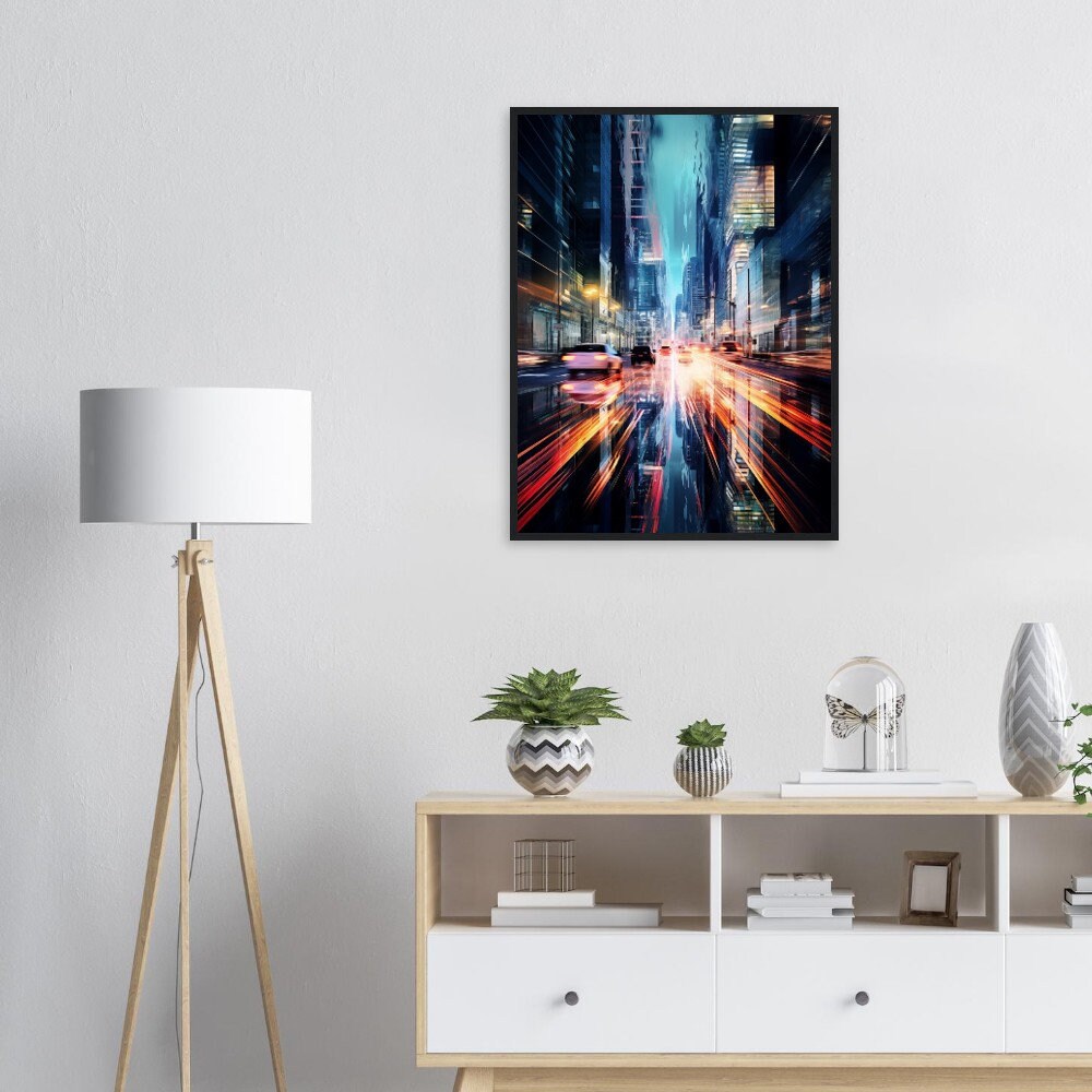 Framed City Lights Poster, Bright City Lights, Traffic City Poster ...