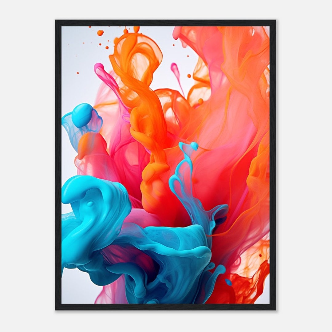 Framed Paint Splash Poster, Abstract Liquid Poster, Framed Ink Splash ...
