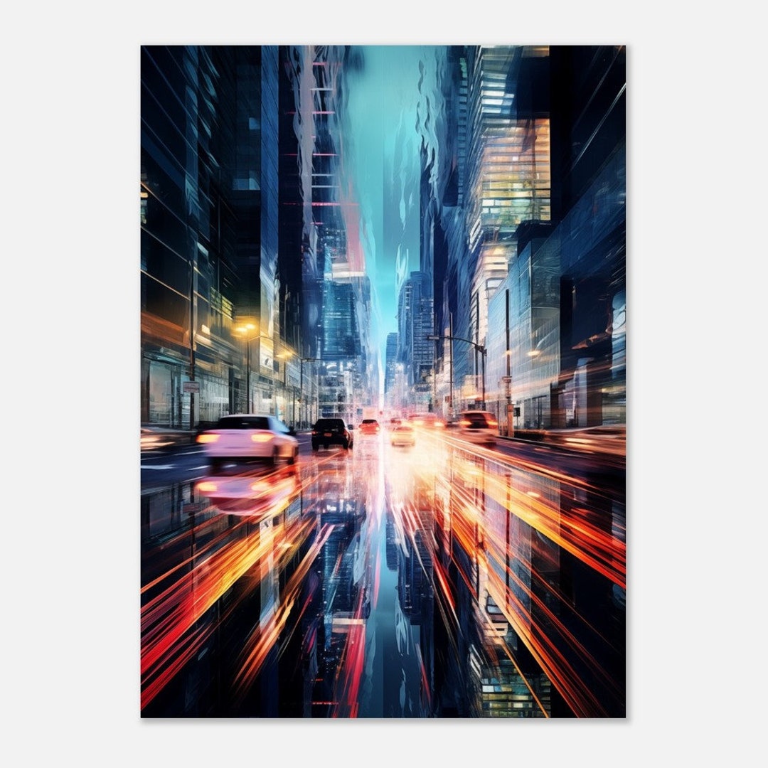 City Lights Poster, Bright City Lights, Traffic City Poster, Buildings ...